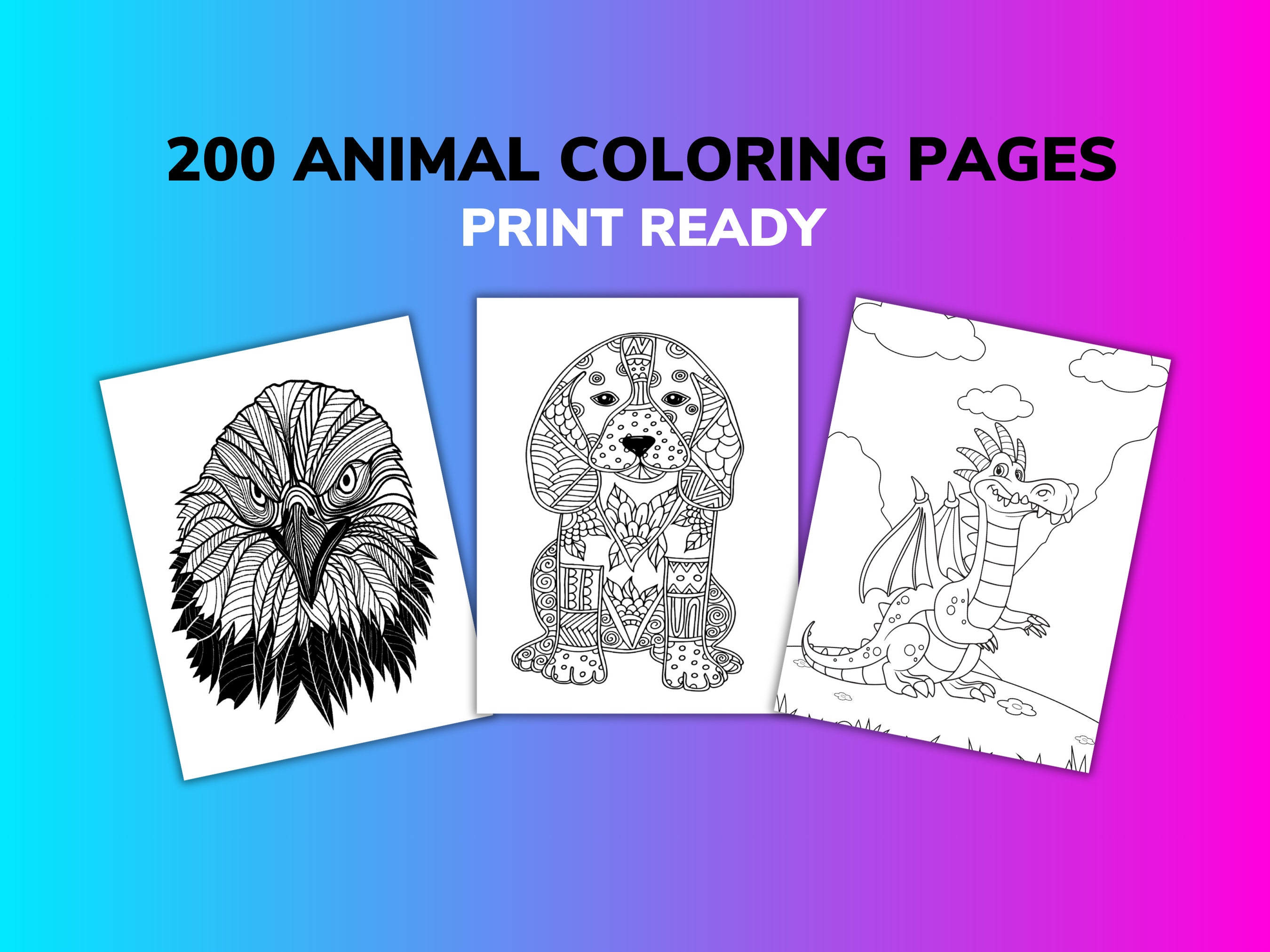200 Pet and Animal Coloring Pages Bundle for Kids and Toddlers in Anime ...