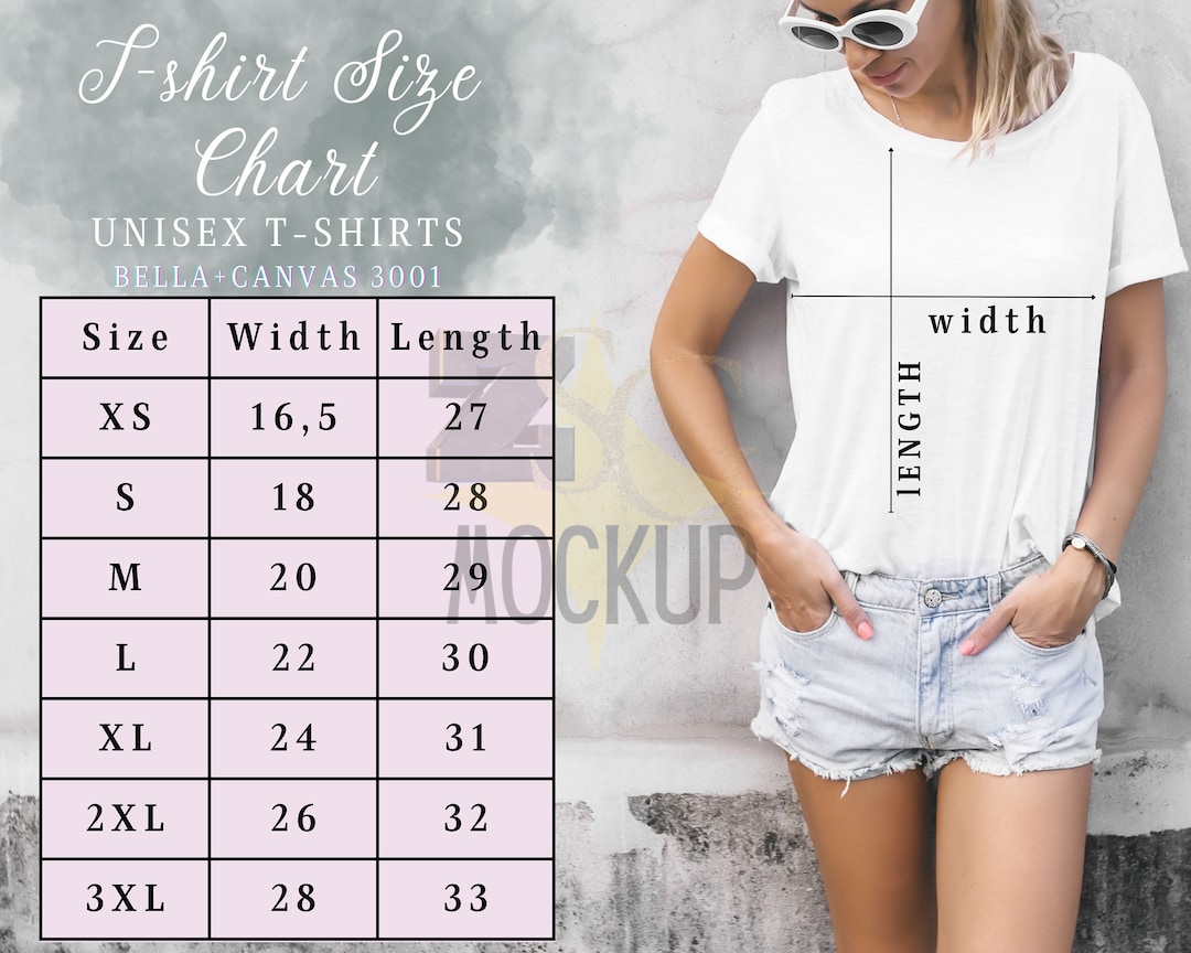 Bea Canvas 3001 Size Chart, Bella Canvas Size Chart - Unisex Size Chart ...