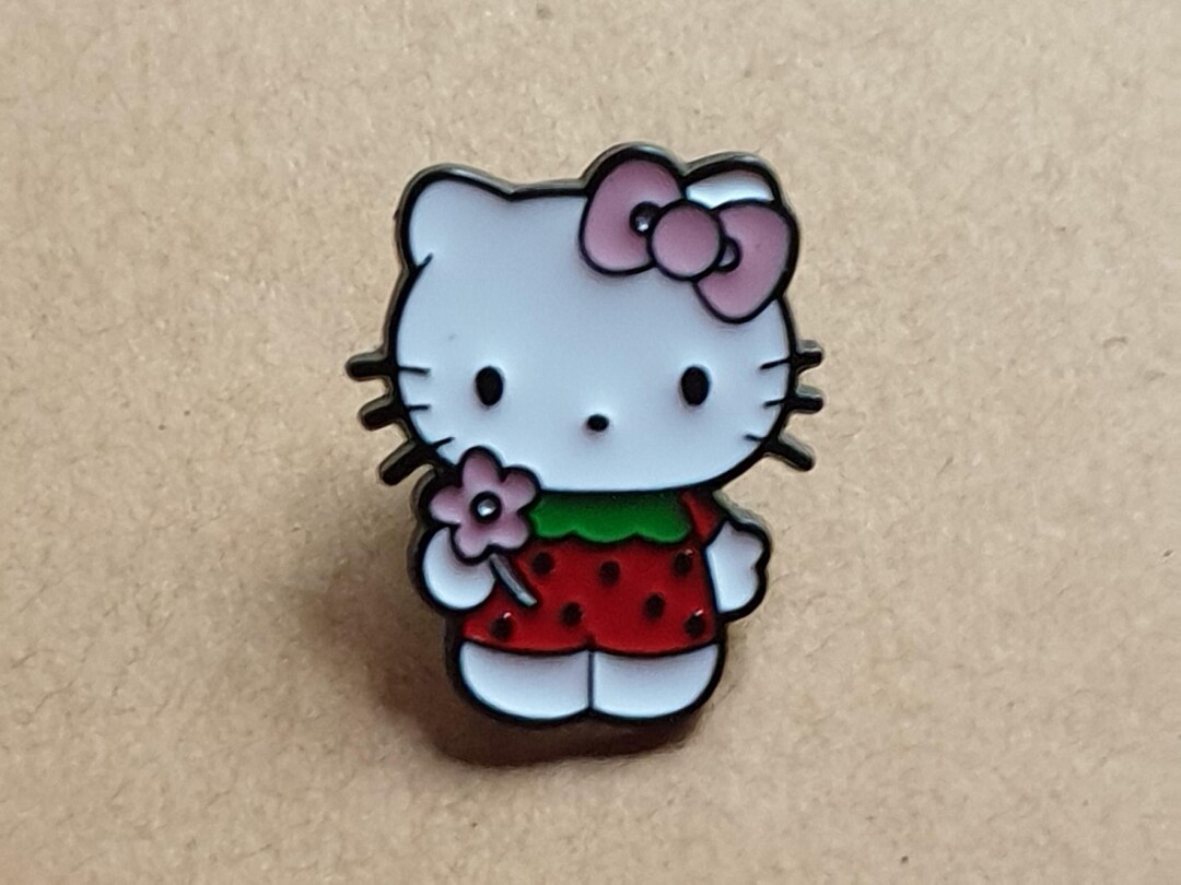 Hello Kitty Enamel Pin Badge- Hello Kitty Wearing Strawberry Costume ...