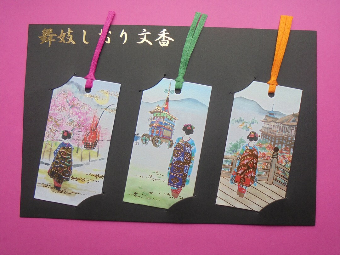 Kyoto Young Geisha Girl MAIKO Design Three Fragrant Bookmarks Spring ...