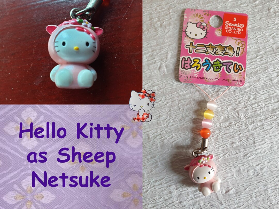 Hello Kitty Wearing Pink Sheep Costume Netsuke Charm / Phone Strap ...