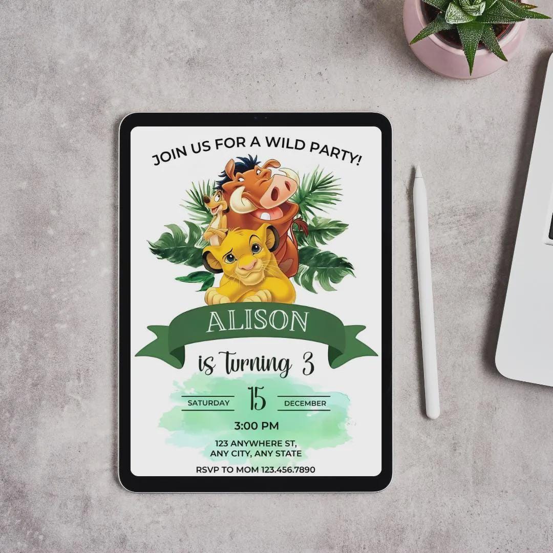 Editable Simba Lion Birthday Invitation, Lion King Birthday Invite ...
