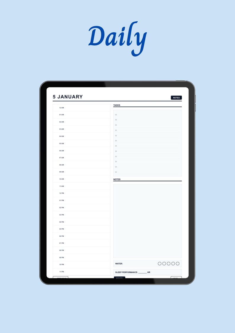 2026 Digital Planner, Vertical Hourly Weekly & Daily, Goodnotes iPad ...