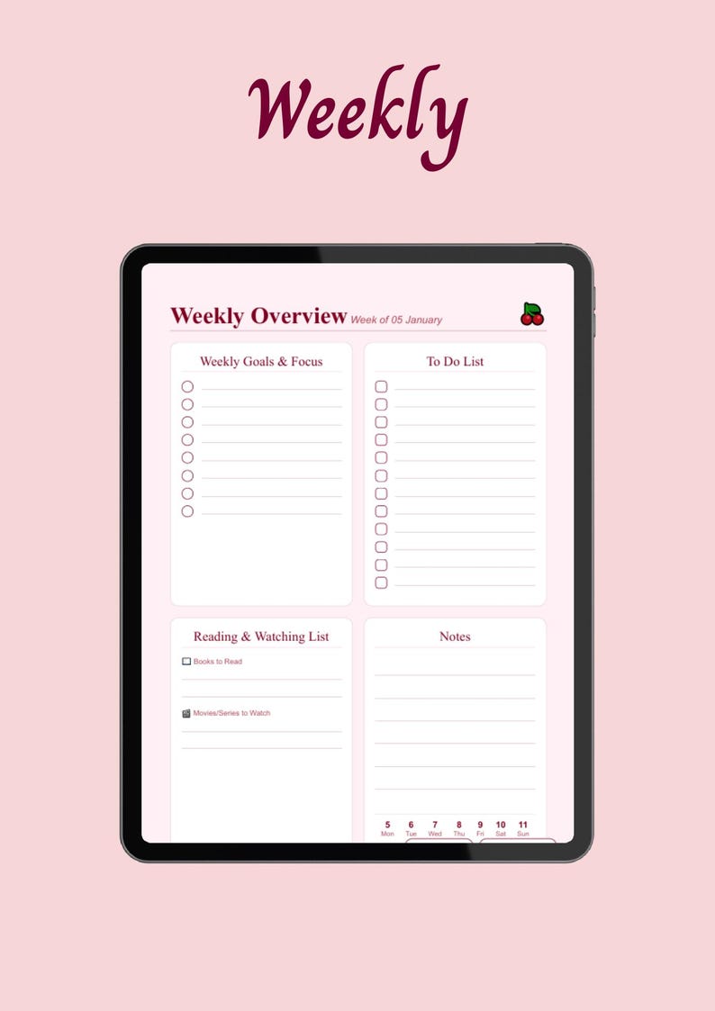 2026 Cherry Digital Planner, Hyperlinked, Goodnotes, Notability (PDF ...