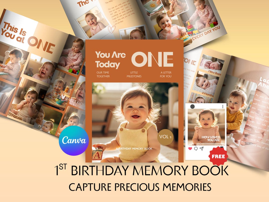 Editable First Birthday Memory Book, Baby Milestone Magazine (digital ...