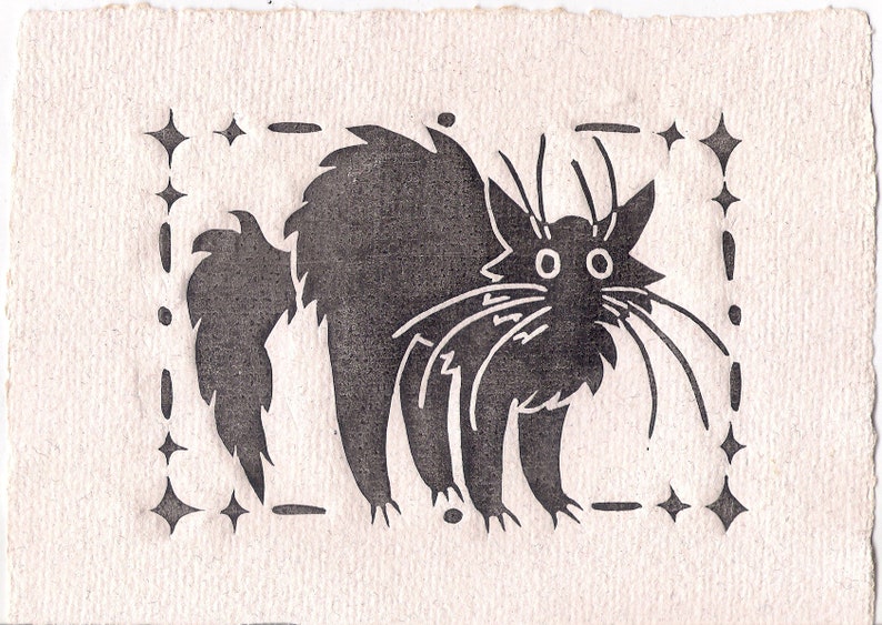 Cat Linocut, Handprinted Illustration - Etsy