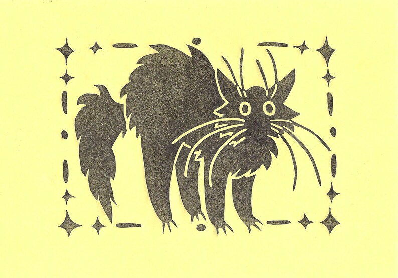 Cat Linocut, Handprinted Illustration - Etsy