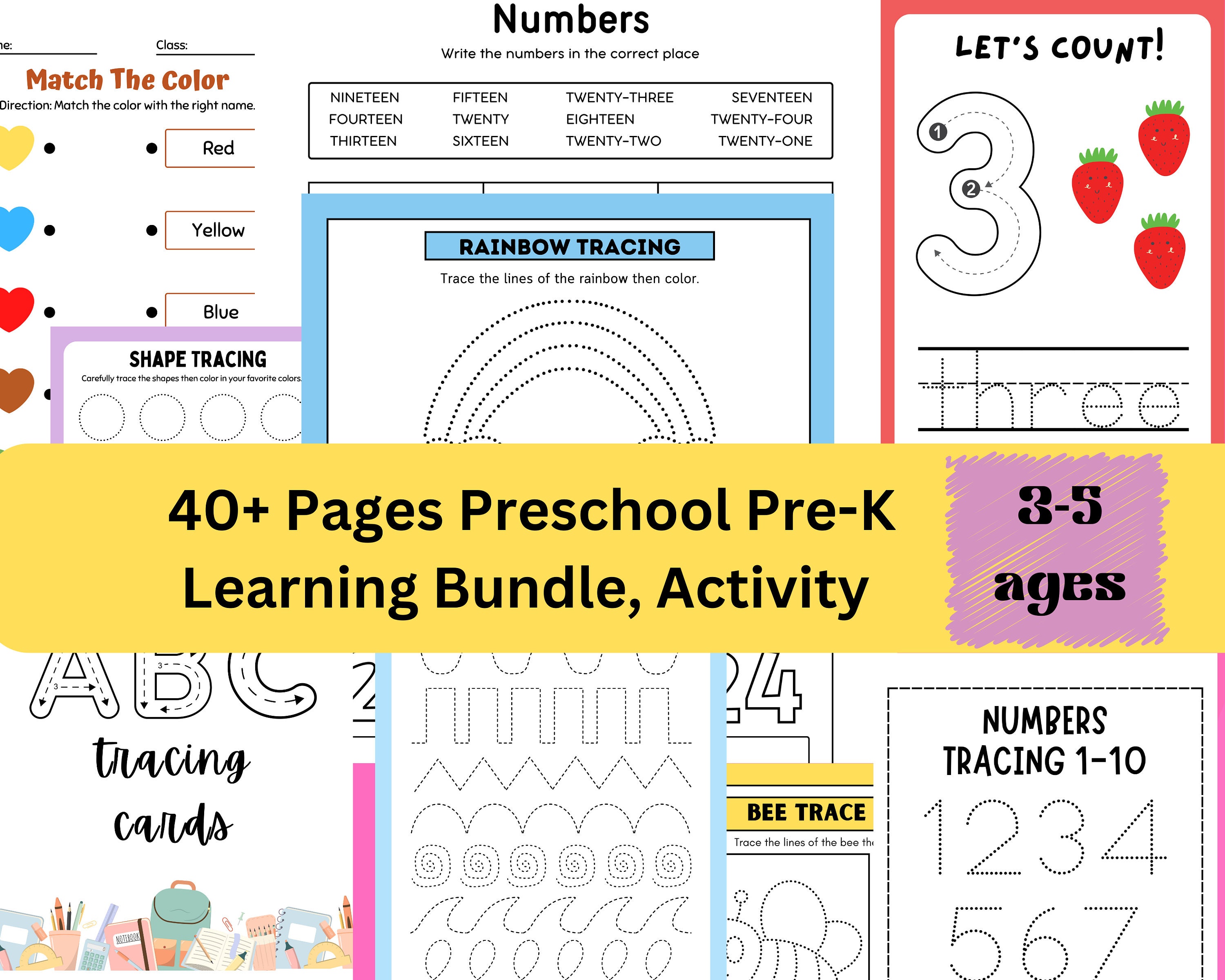 Preschool + Kindergarten, Tracing Worksheet, +40 Pages, Printable ...