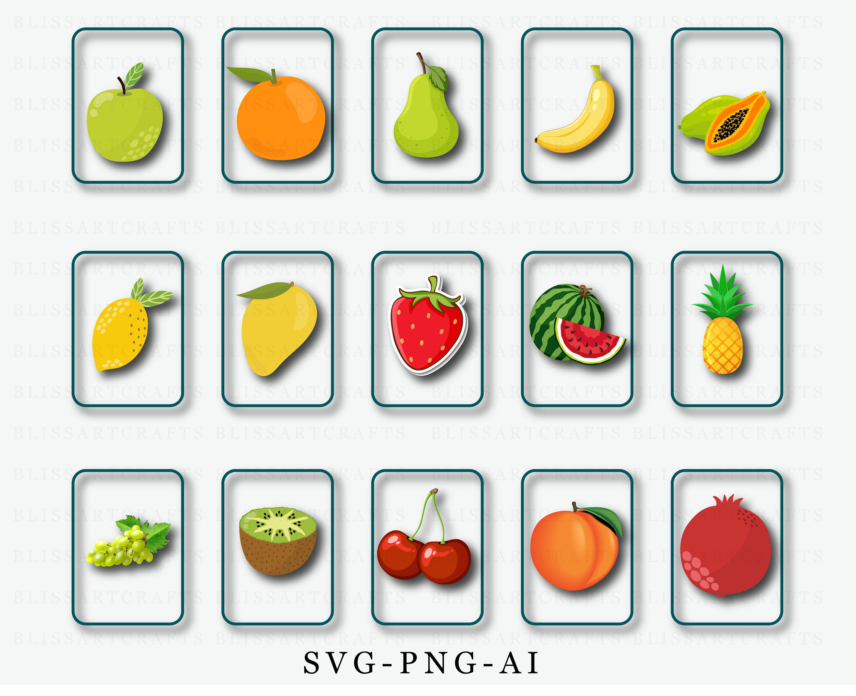 Fruit Flash Cards Bundle - 15 Fruits With SVG, PNG, Ai | Montessori ...