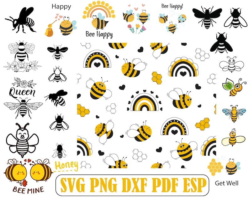 Bee SVG, Bee SVG Bundle, Honeybee SVG, Queen Bee Svg, Silhouette Cut ...