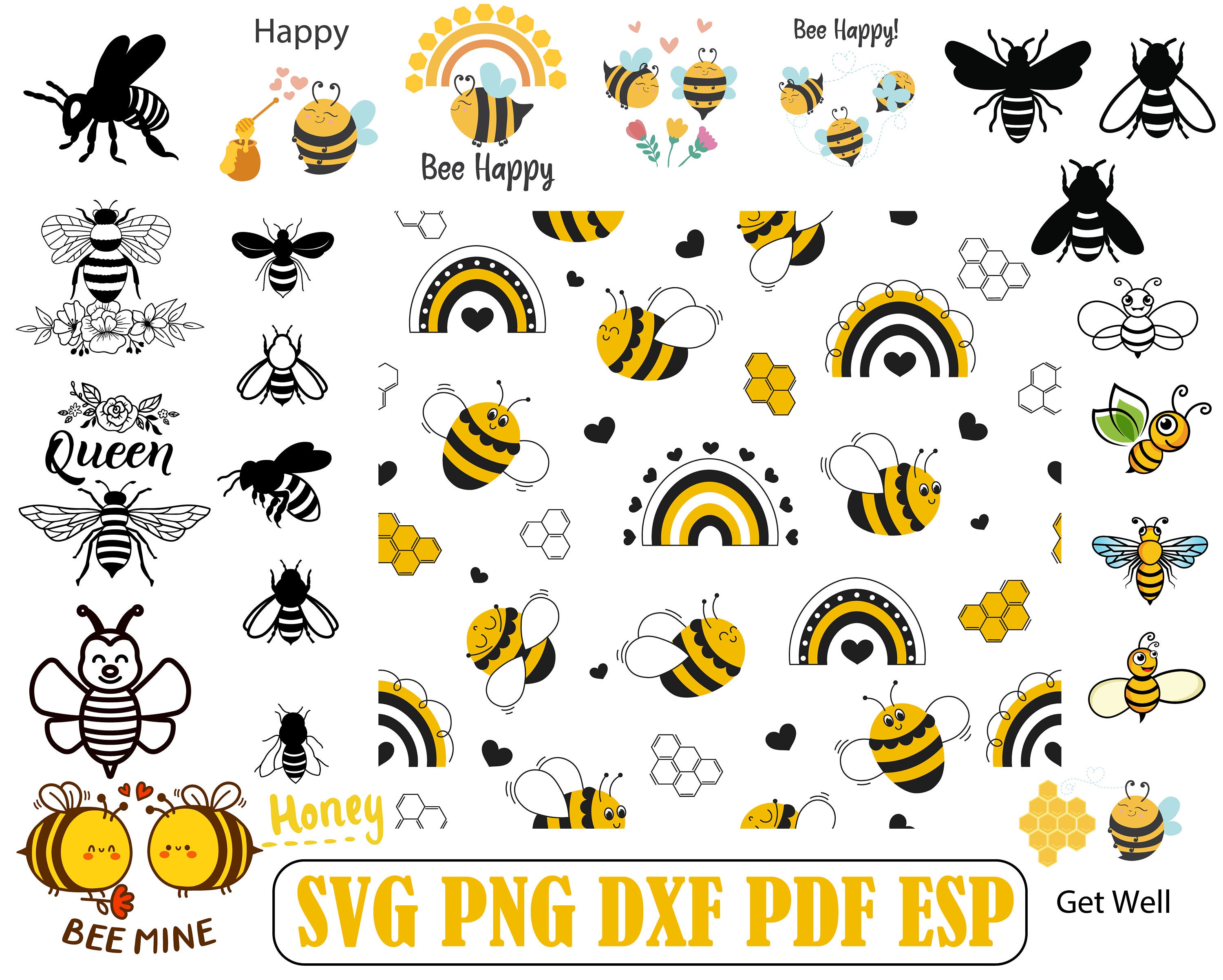 Bee SVG, Bee SVG Bundle, Honeybee SVG, Queen Bee Svg, Silhouette Cut ...