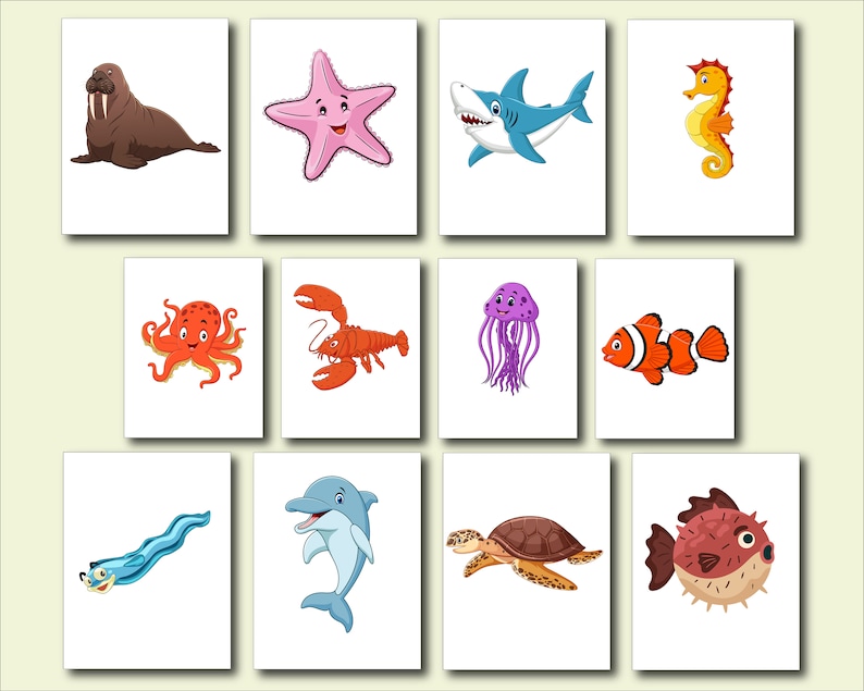 OCEAN ANIMALS, Sea Animal Montessori Cards Flash Cards Printable ...