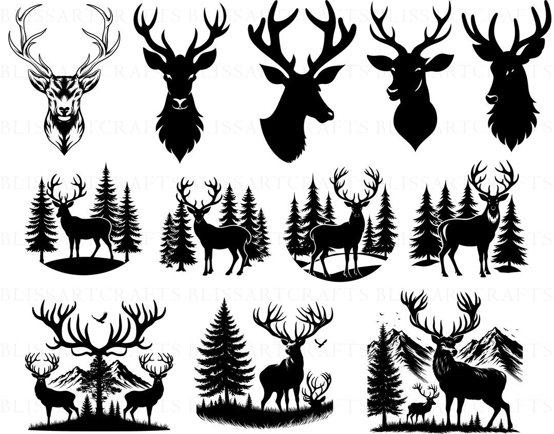 Deer Bundle Svg,deer,nature Deer Svg File, Mountains Svg File, Animals ...