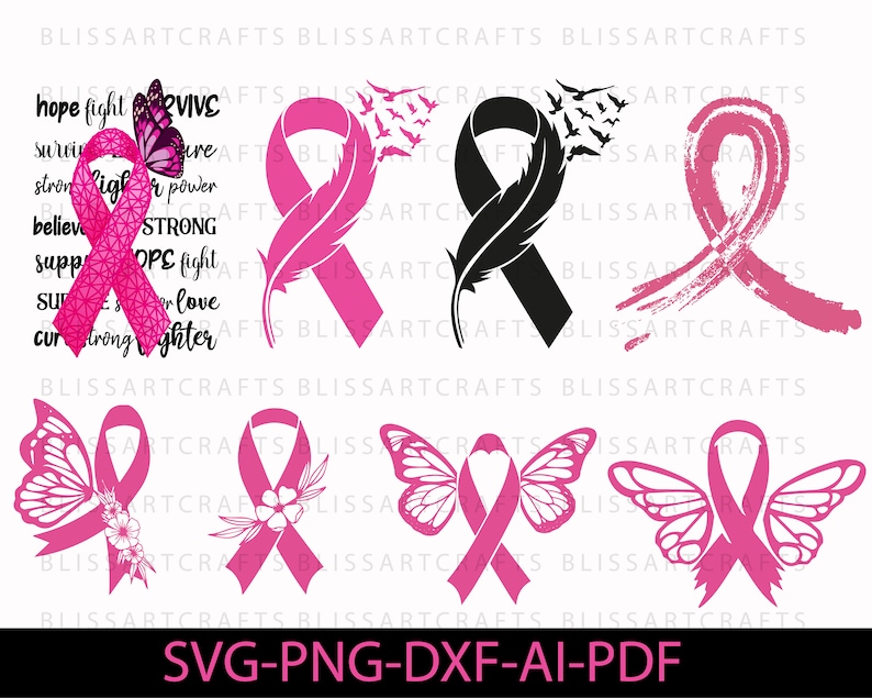 Breast Cancer Awareness Ribbon SVG Bundle (digital Download) - Etsy