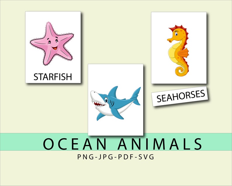 OCEAN ANIMALS, Sea Animal Montessori Cards Flash Cards Printable ...