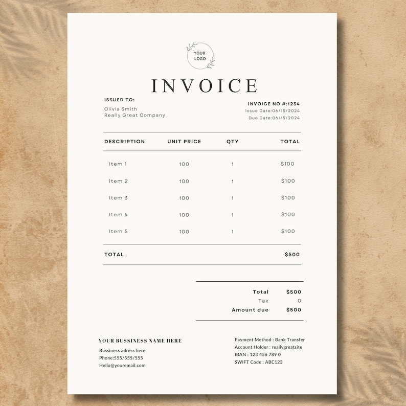 Invoice Template - Business Invoice, Client Invoice, Editable Template ...