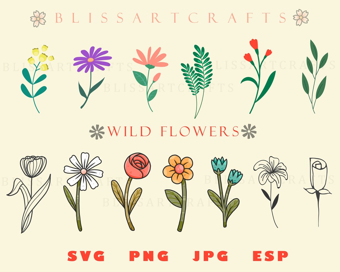 Wildflower Svg Bundle,flower Svg,flower Clipart,wildflower Silhouette ...