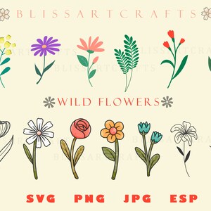 Wildflower Svg Bundle,flower Svg,flower Clipart,wildflower Silhouette ...