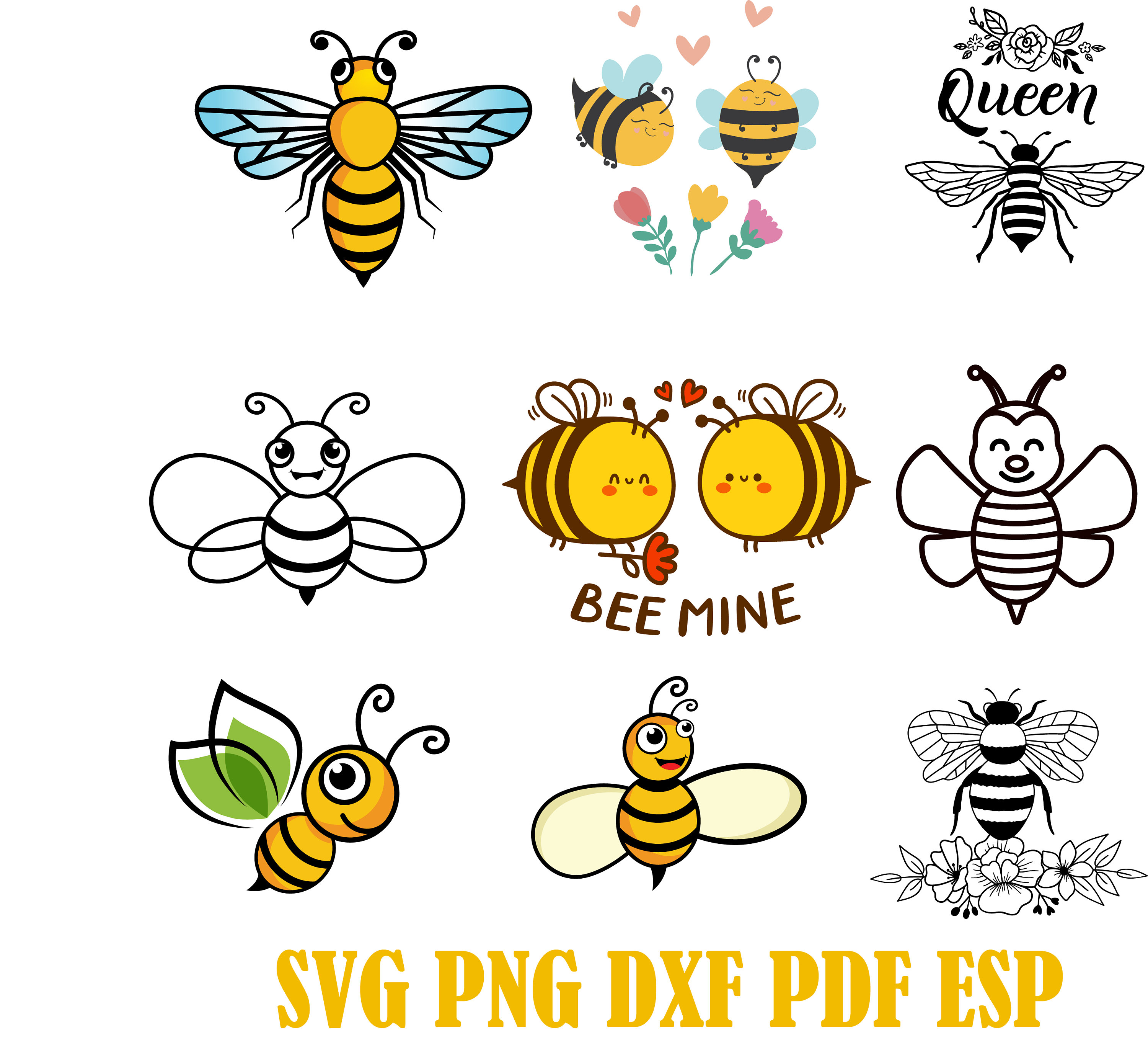 Honey Bee SVG Bundle: Queen Bee, Silhouette Cut File (digital Download ...