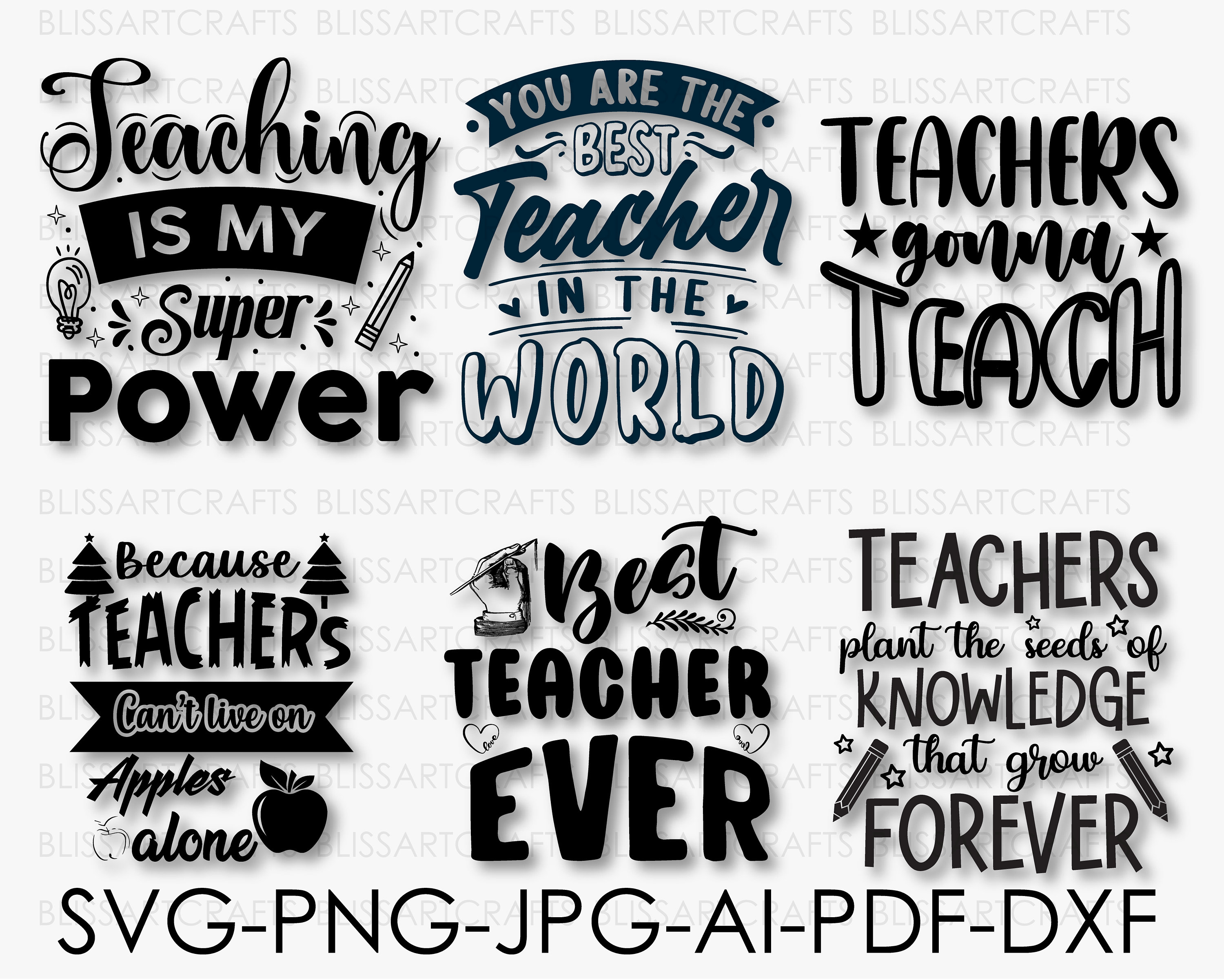 Teacher SVG Bundle School & Teacher Quote, Back to School, Teacher Gift ...