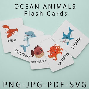 OCEAN ANIMALS, Sea Animal Montessori Cards Flash Cards Printable ...