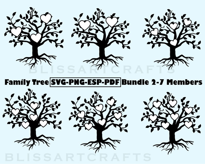 Family Tree Svg 2 to 7 Members, Family Svg, Heart Svg, Family Reunion ...