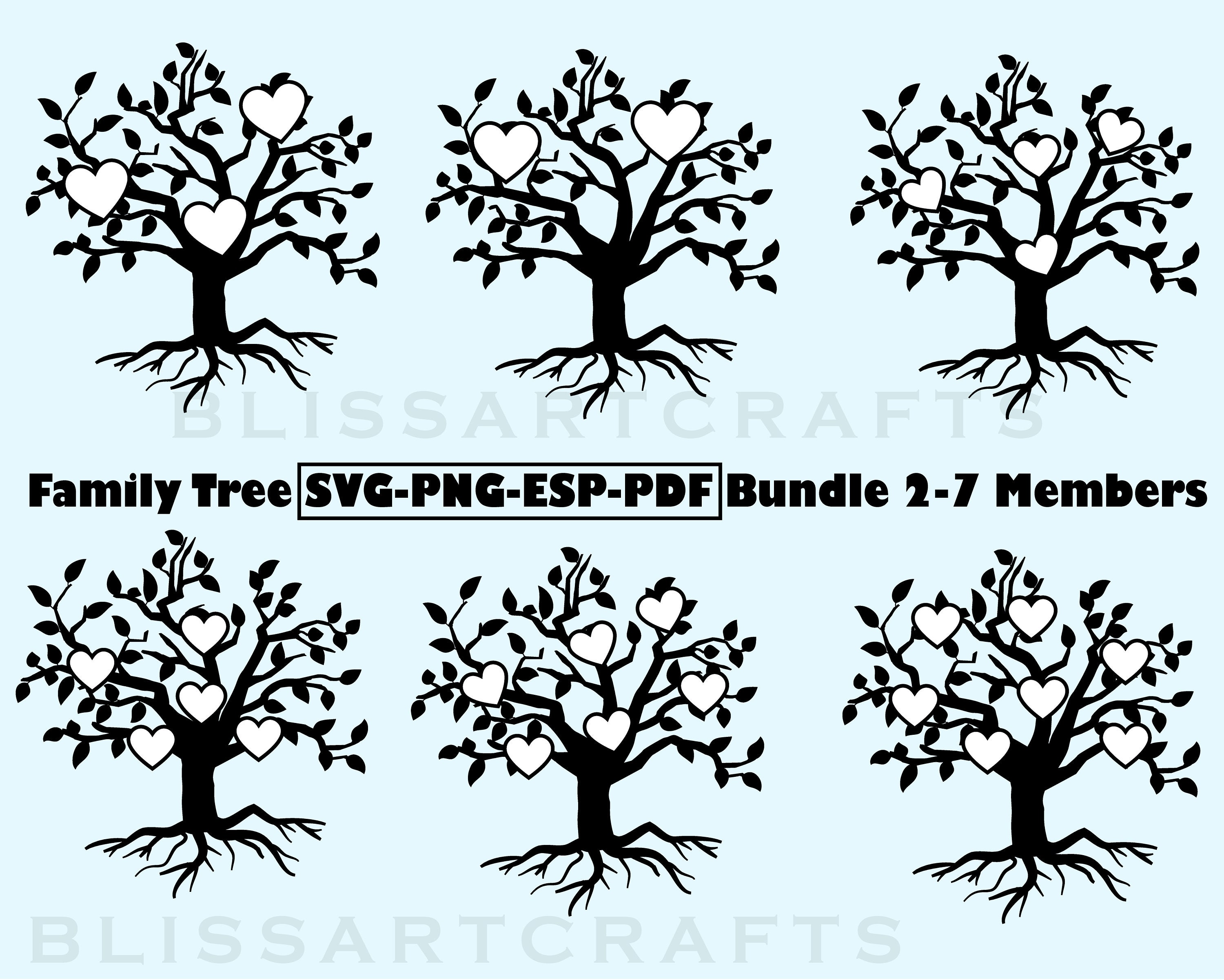 Family Tree Svg 2 to 7 Members, Family Svg, Heart Svg, Family Reunion ...
