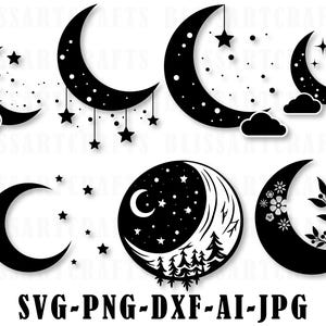Celestial Moon & Stars SVG Bundle: Cricut, Silhouette (digital Download ...