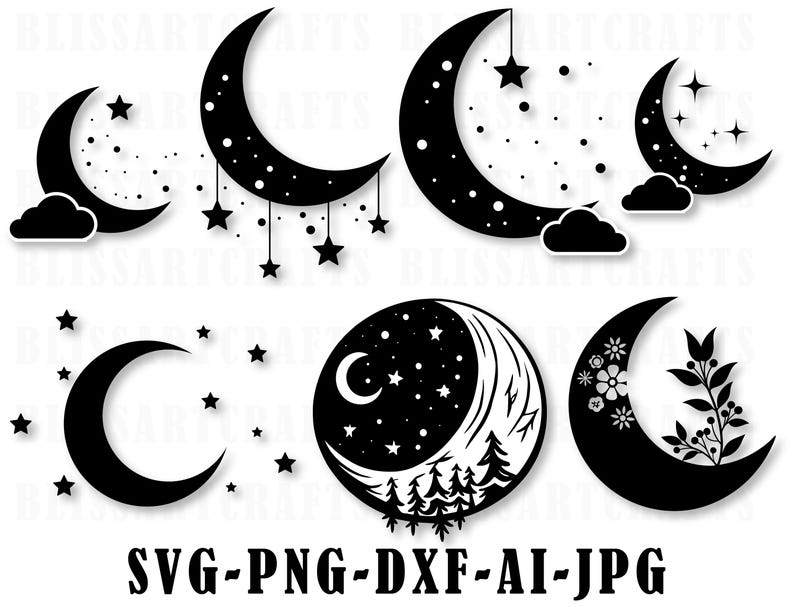 Celestial Moon & Stars SVG Bundle: Cricut, Silhouette (digital Download ...
