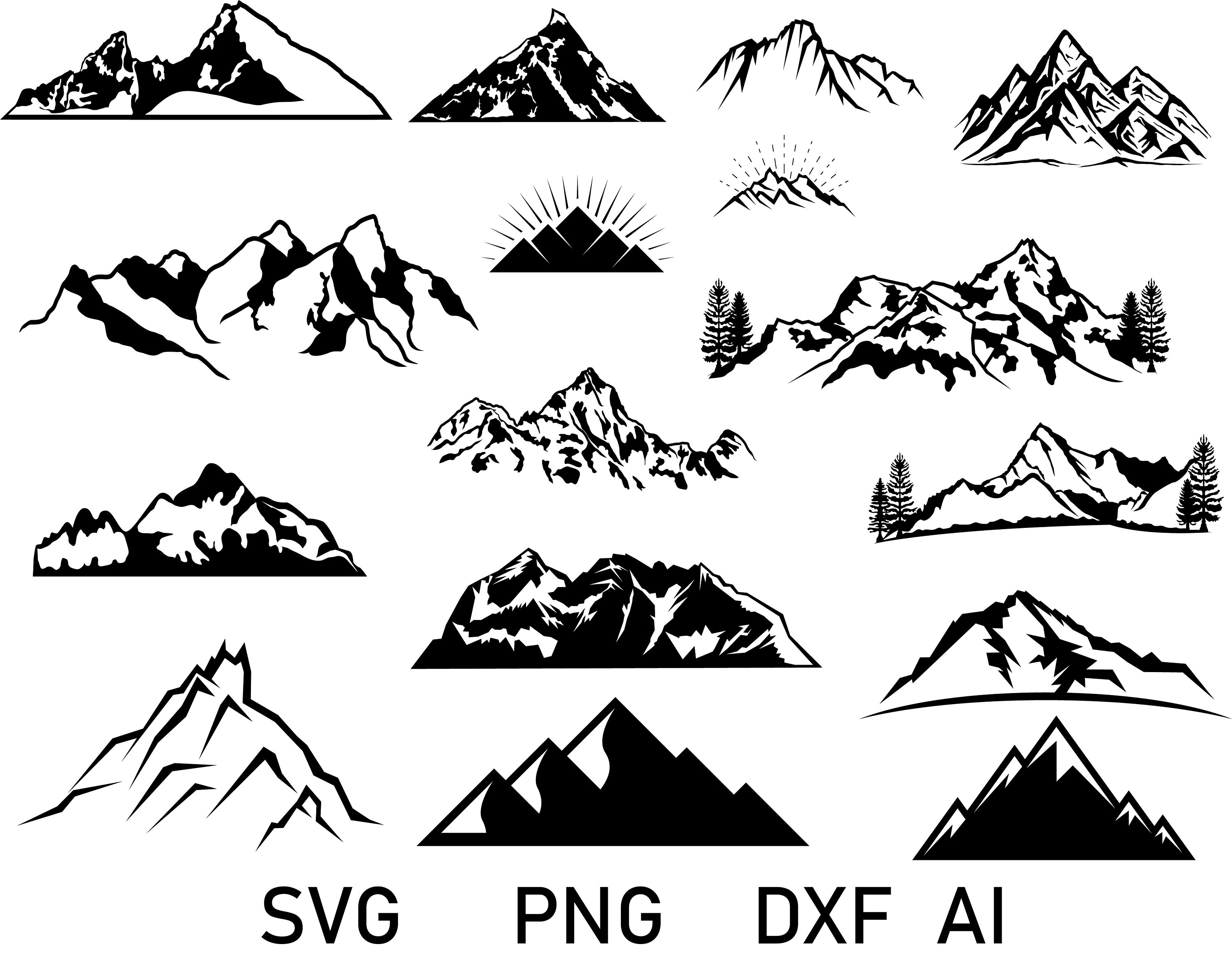 Mountains Svg, Mountain Clipart for Cricut, for Silhouette, Cut Files ...