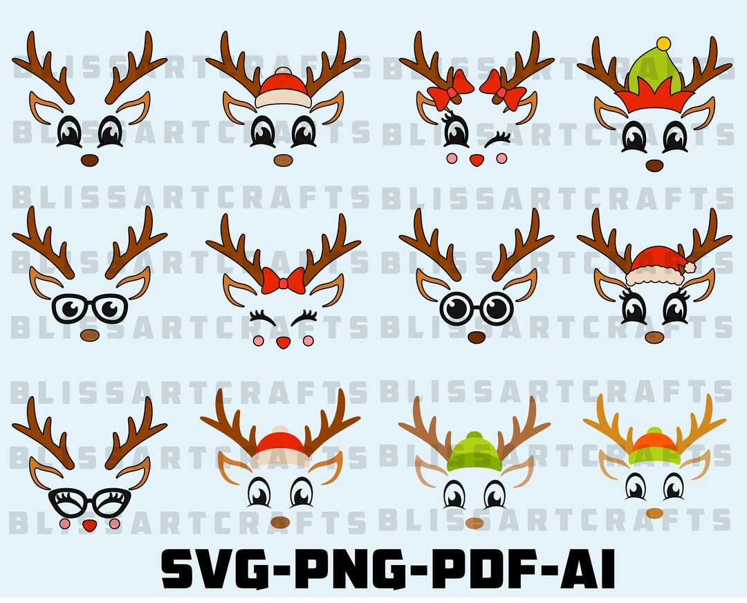 Christmas Reindeer Faces Svg Big Bundle, Reindeer File SVG, Boy, Girl ...