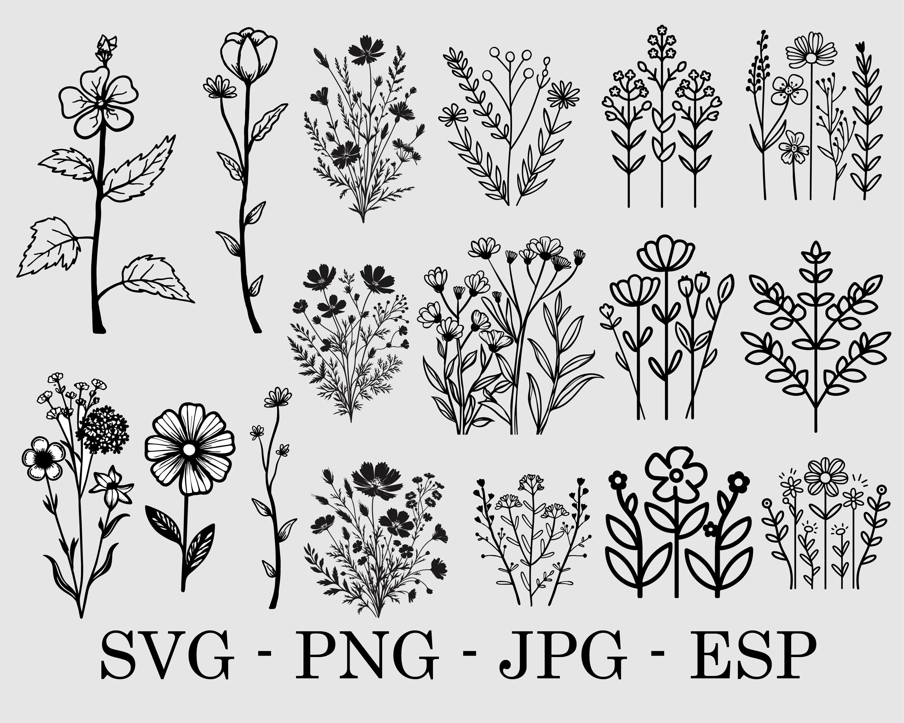Wildflower Svg Bundle,flower Svg,flower Clipart,wildflower Silhouette ...
