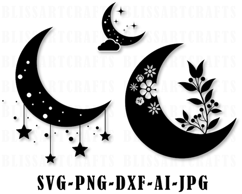 Celestial Moon & Stars SVG Bundle: Cricut, Silhouette (digital Download ...