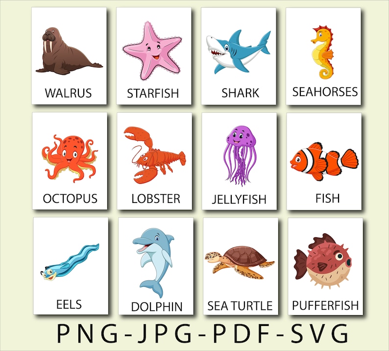 OCEAN ANIMALS, Sea Animal Montessori Cards Flash Cards Printable ...