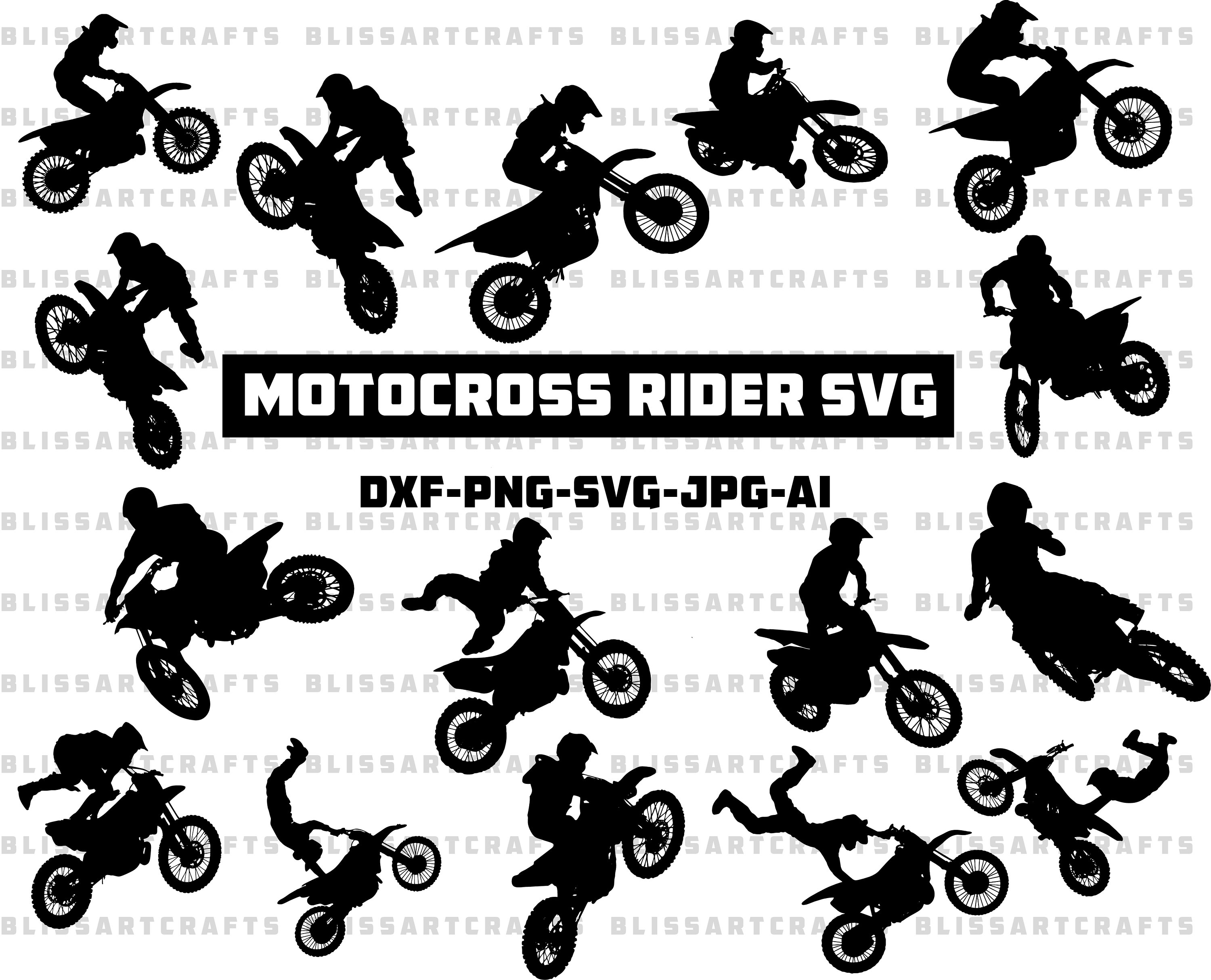 Motocross Rider SVG: Dirt Bike Clipart, Racing Cut Files (digital ...