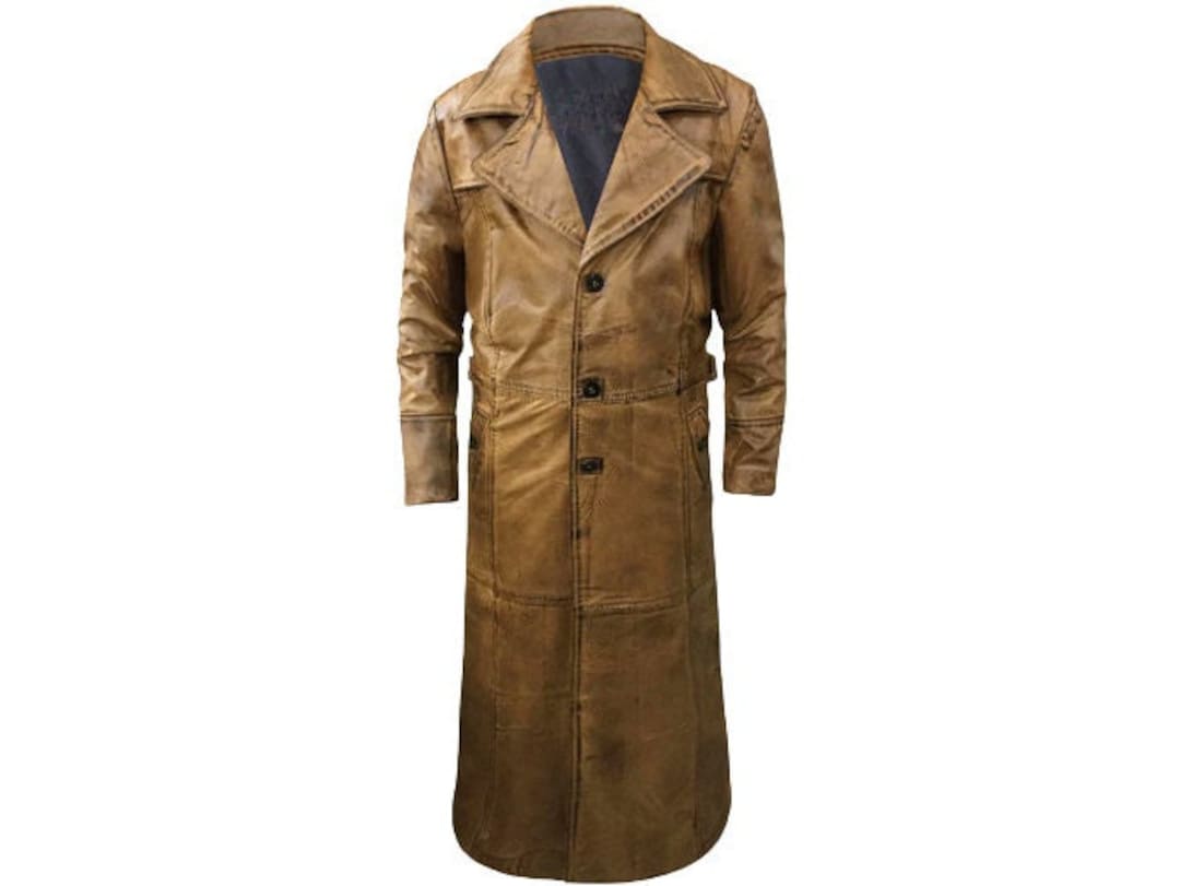 Herren Voller Länge Leder Duster Mantel / Schaffell Leder langer ...
