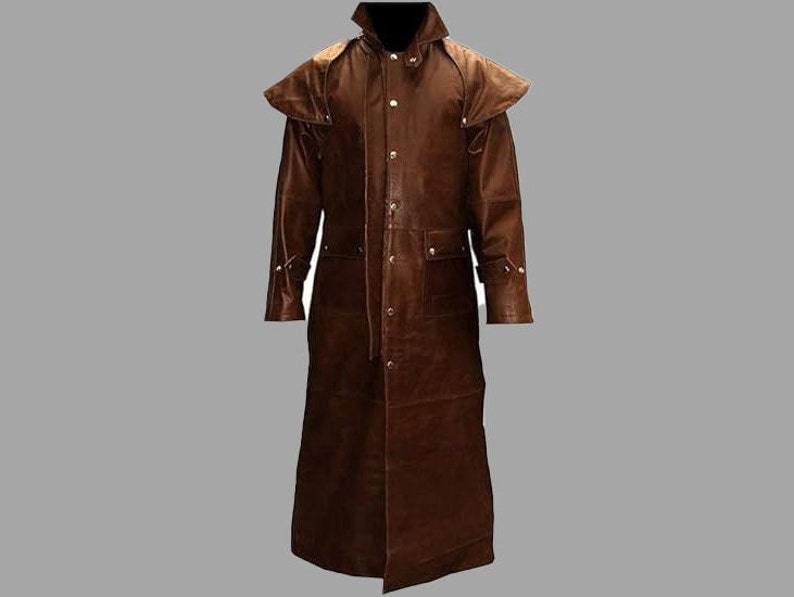 Handmade Long Length Leather Duster Coat/ Men's Gothic Steampunk Trench ...