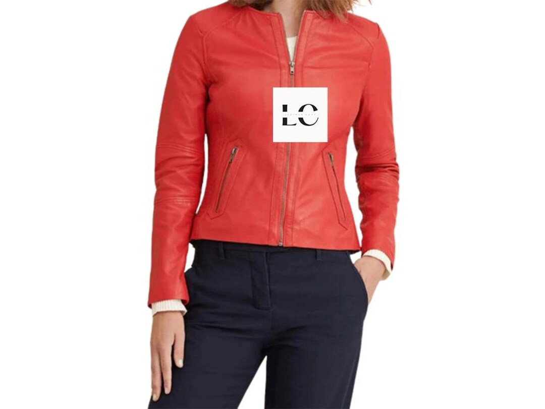 Women Red Leather Biker Jacket/ Short Body Fitted Moto Leather Jacket ...