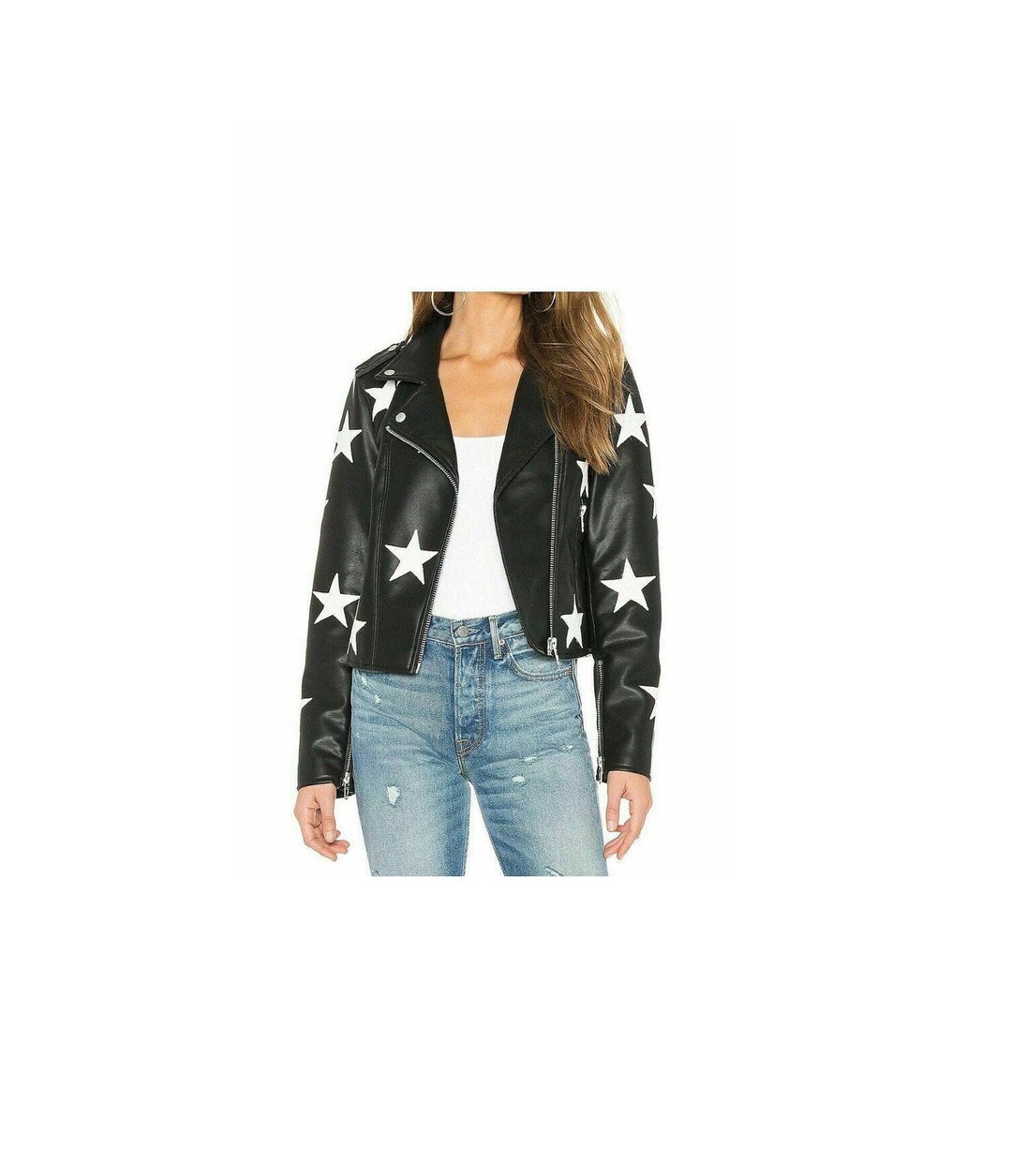 Cropped Star Leather Jacket Black Star Vintage Vegan - Etsy