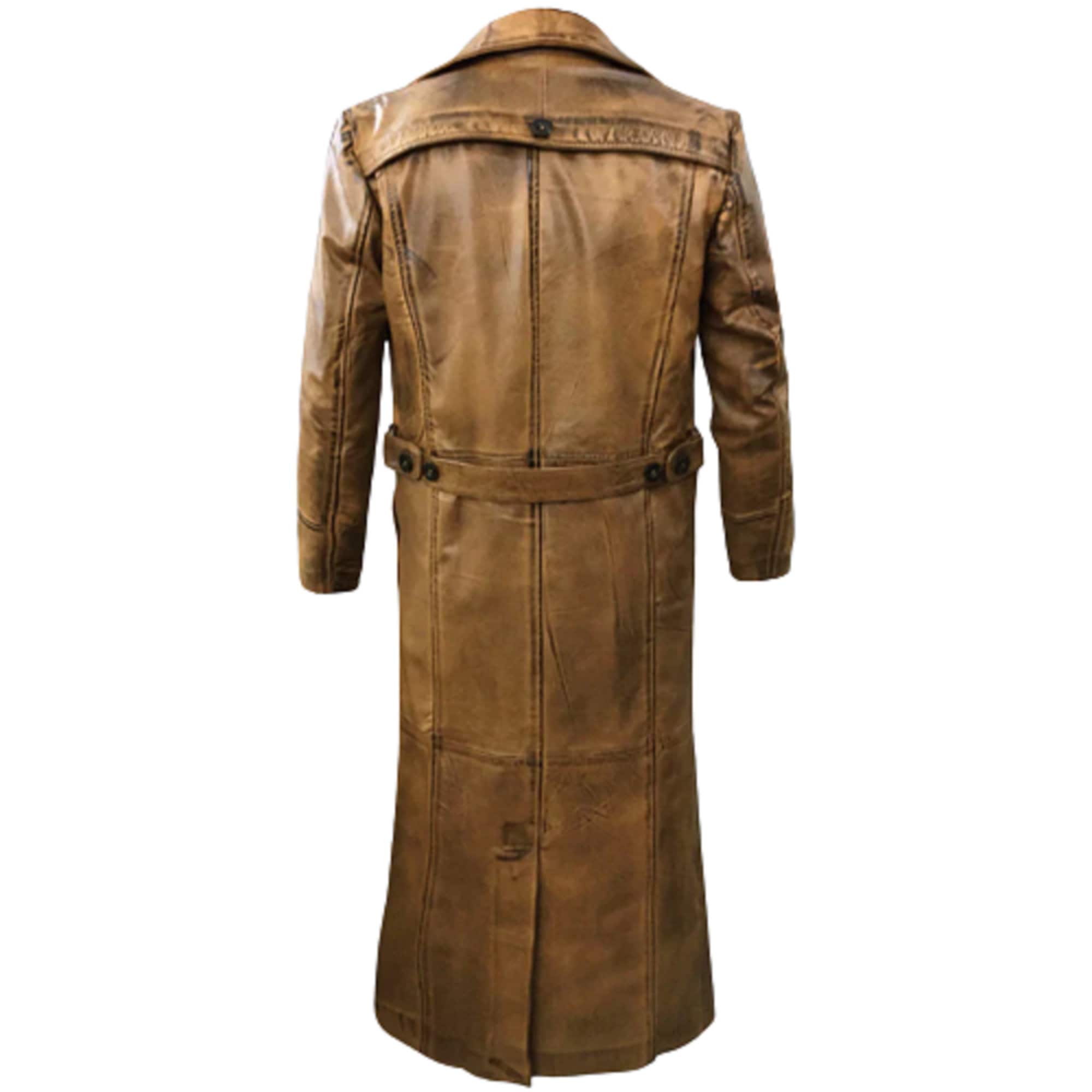 Men's Full Length Sheepskin Leather Duster Coat: Western Trench Style ...
