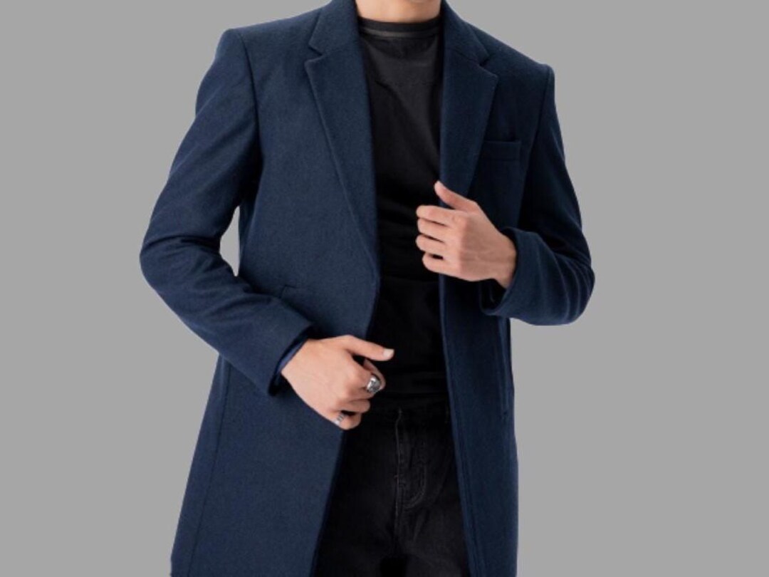 Handmade Blue Wool Overcoat: Men's Winter Pea Coat - Etsy