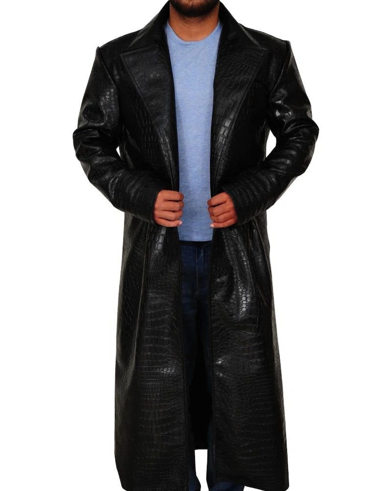 Men's Black Crocodile Faux Leather Trench Coat: Alligator Style - Etsy