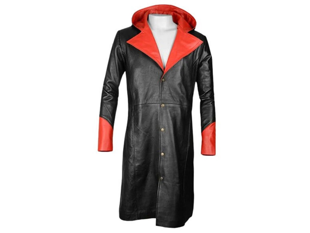 Men's Cosplay Black Leather Coat/ Red Long Leather Character Coat ...