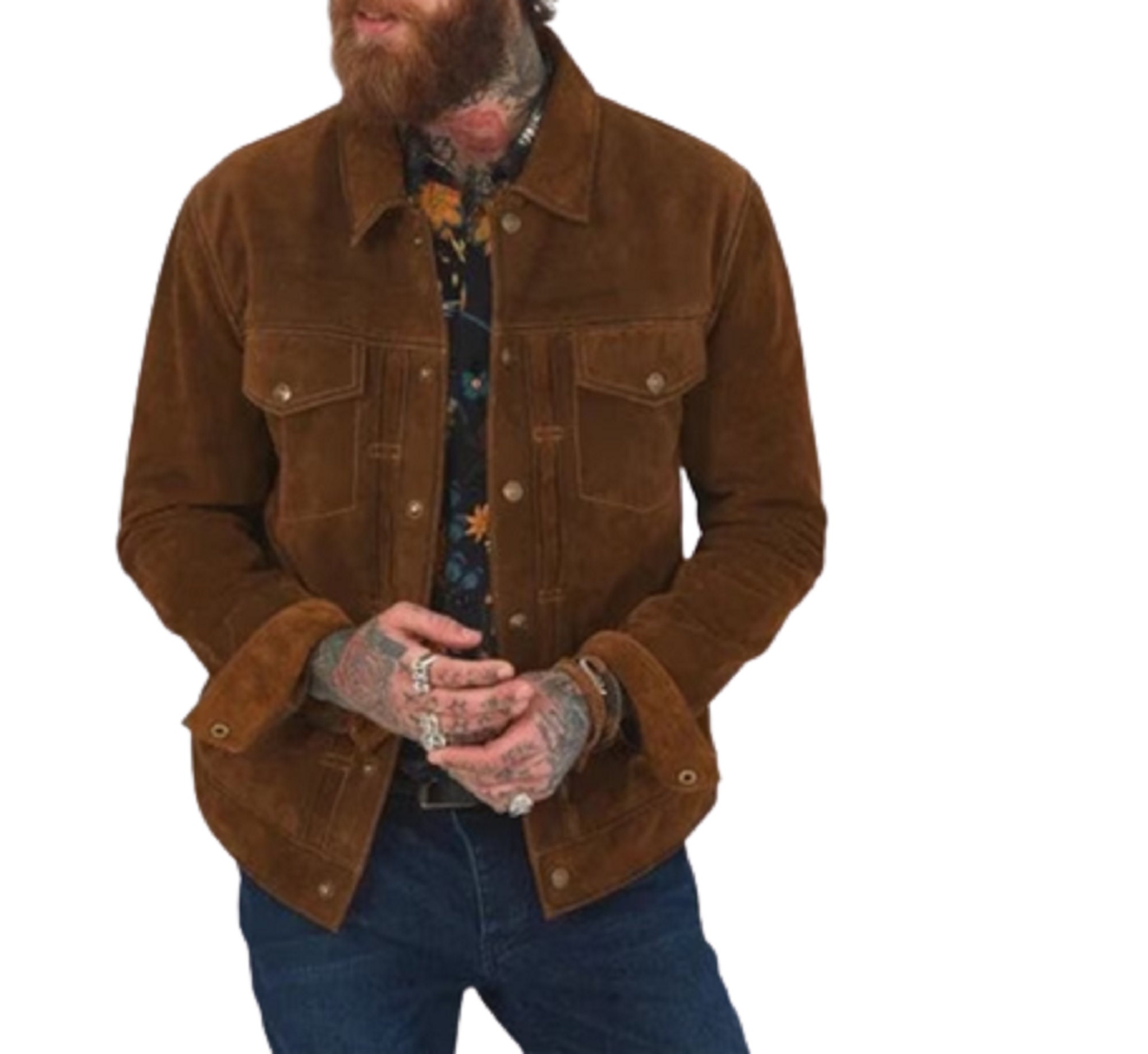 Men's Cowboy Suede Leather Trucker Jacket/ Handmade Suede Western ...