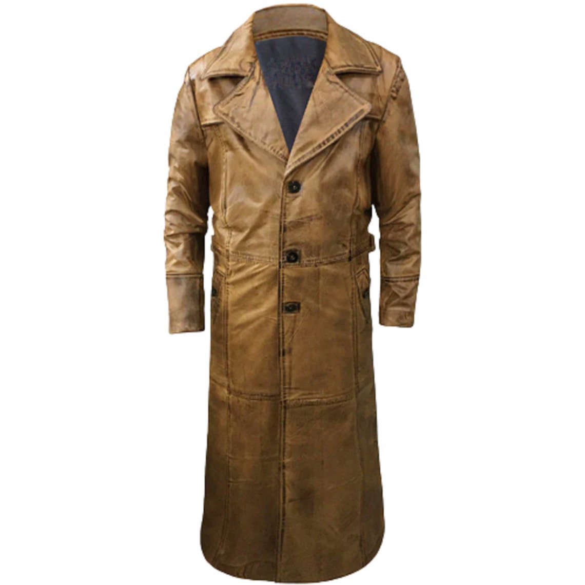 Men's Full Length Leather Duster Coat/ Sheepskin Leather Long Trench ...