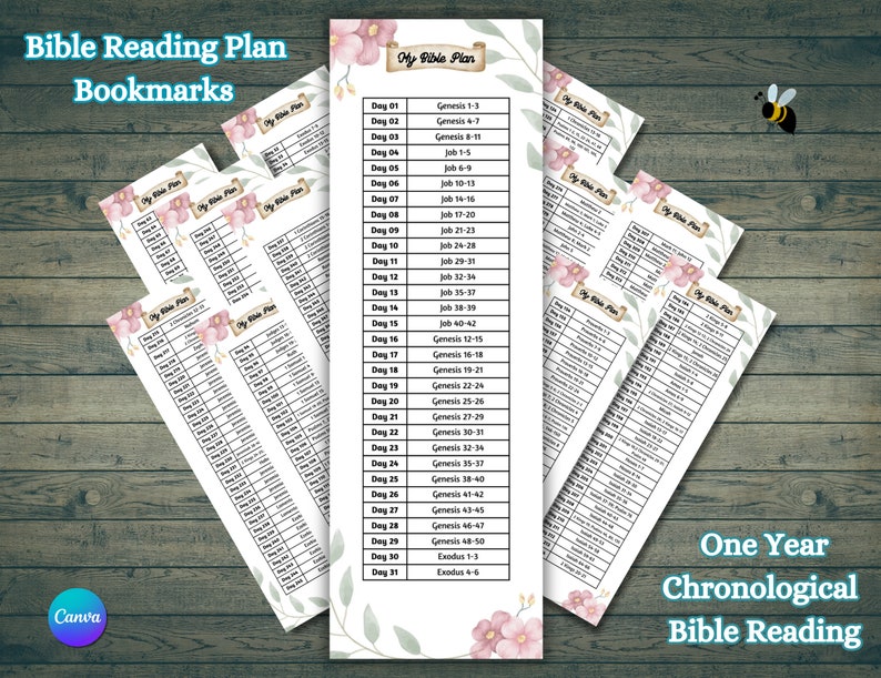 One Year Chronological Bible Reading Bookmarks for Completing the Bible ...