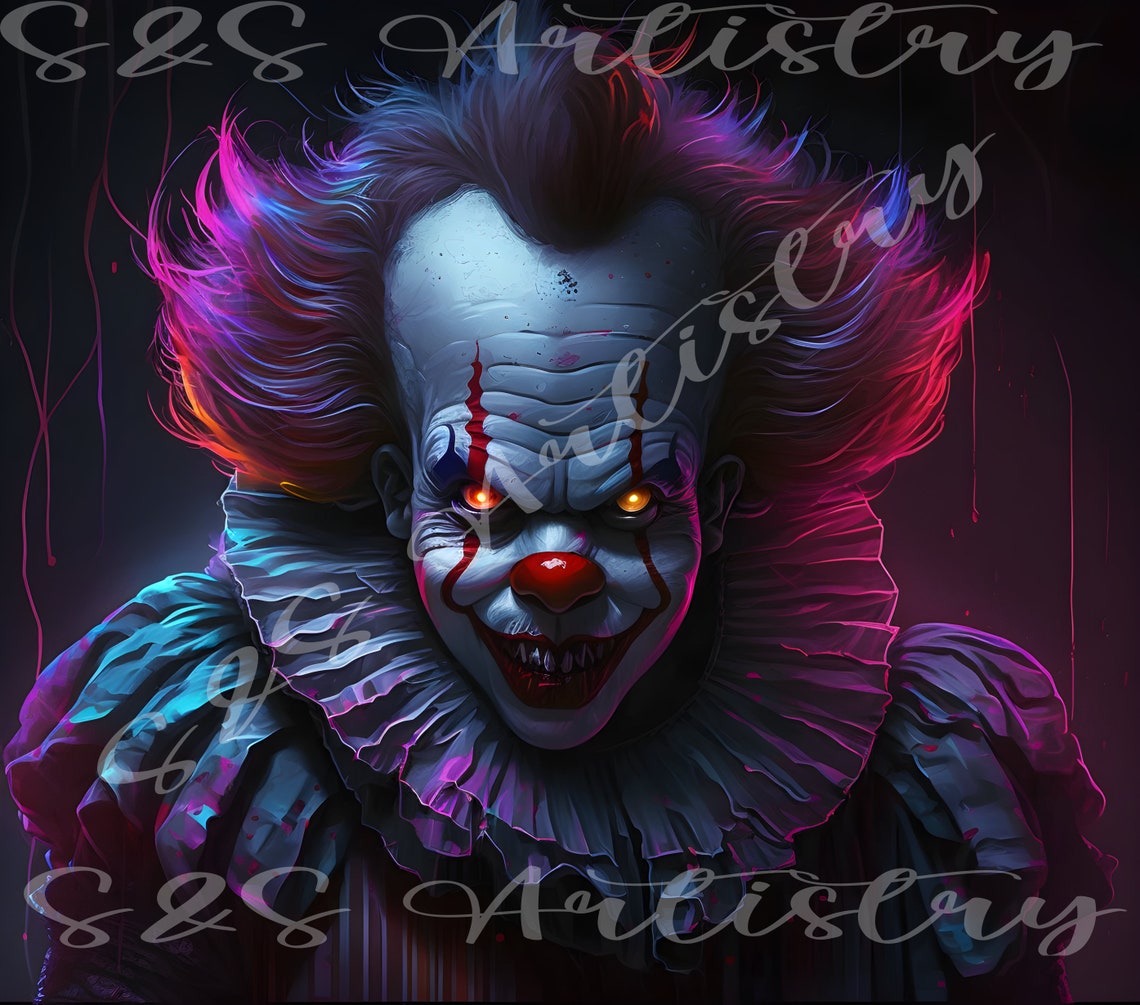 Pennywise Wicked Clown Neon 20 Oz Skinny Tumbler Sublimation Design ...