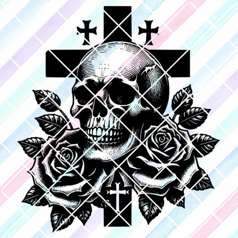 Skull & Roses - PNG Digital Download - Commercial Use Clip Art, Single ...
