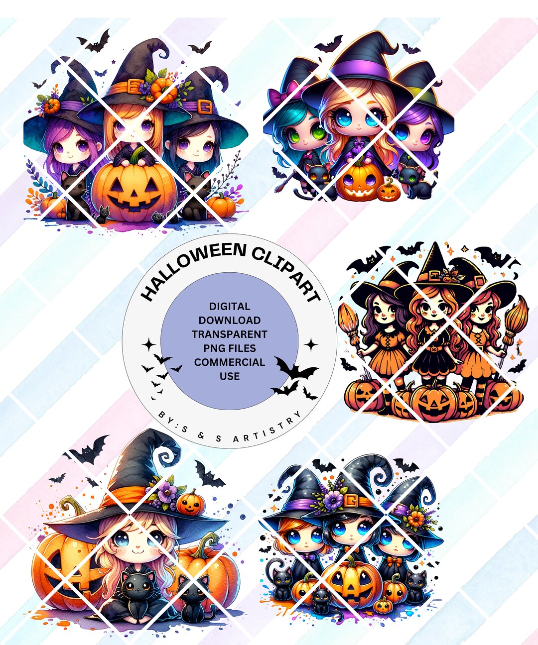 Witch Clip Art - PNG Digital Download - Commercial Use Clip Art, Bright ...