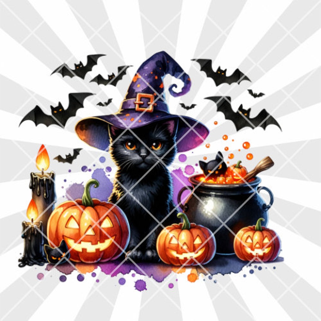 Black Cat & Jack O Lantern - PNG Digital Download - Commercial Use Clip ...